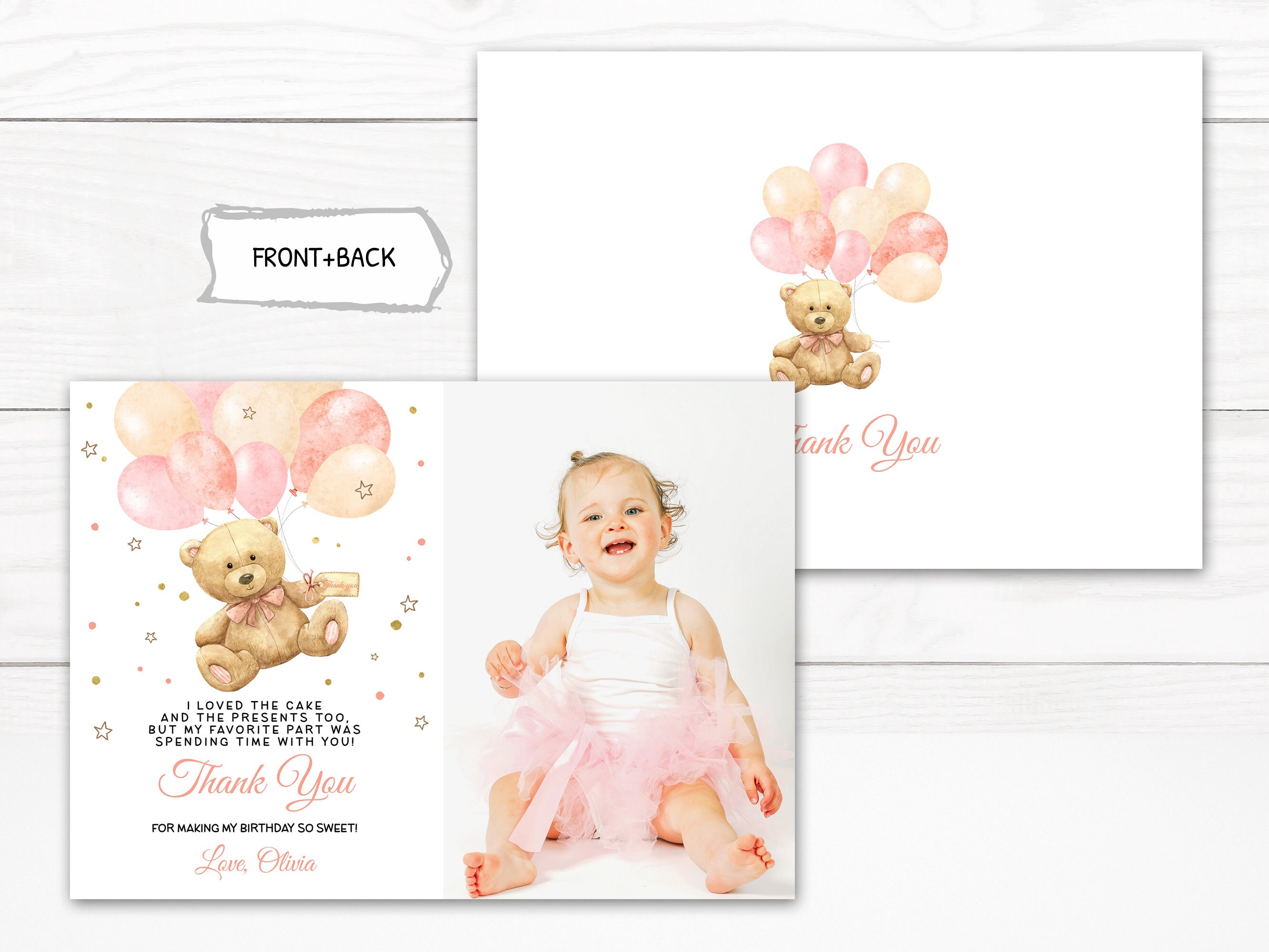 Editable Pink Peach Teddy Bear Photo Thank You Card Teddy - Etsy