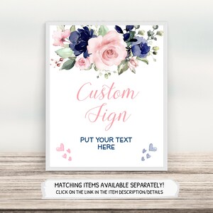 Editable Pale Pink & Navy Blue Custom Sign Baby Shower Party | Etsy