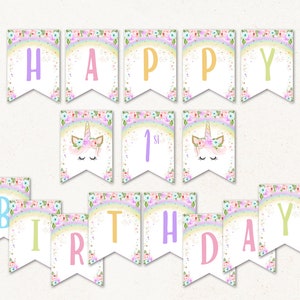 Editable Rainbow Unicorn Birthday Banner, Magical Unicorn Party ...