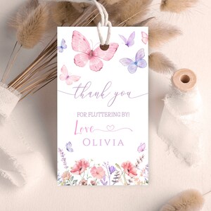 Editable Wildflower Pink Purple Butterfly Favor Tag, Floral Butterfly ...