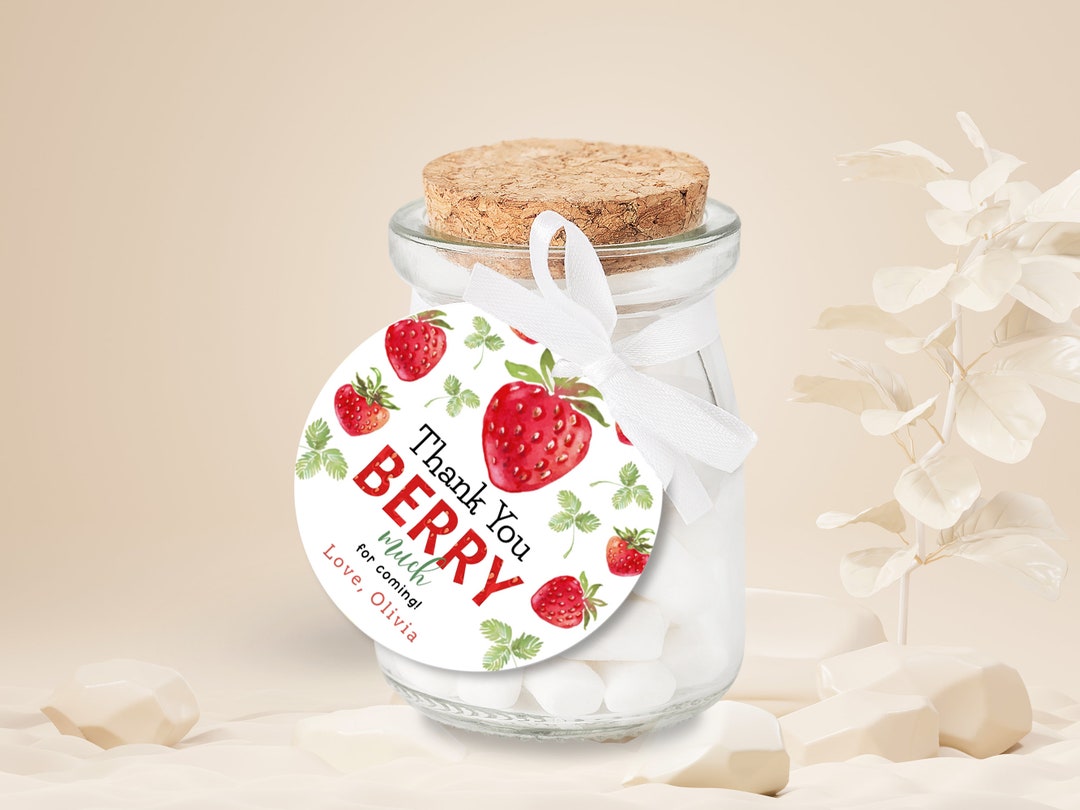 Editable Red Strawberry Favor Tag, Summer Fruits Thank You Tag, Red ...