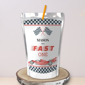 Editable Red Race Car Juice Box Labels , Red Car Racing 1st Birthday ...