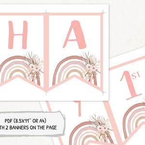 Boho Rainbow Happy Birthday Banner, Editable Rainbow Birthday Party ...