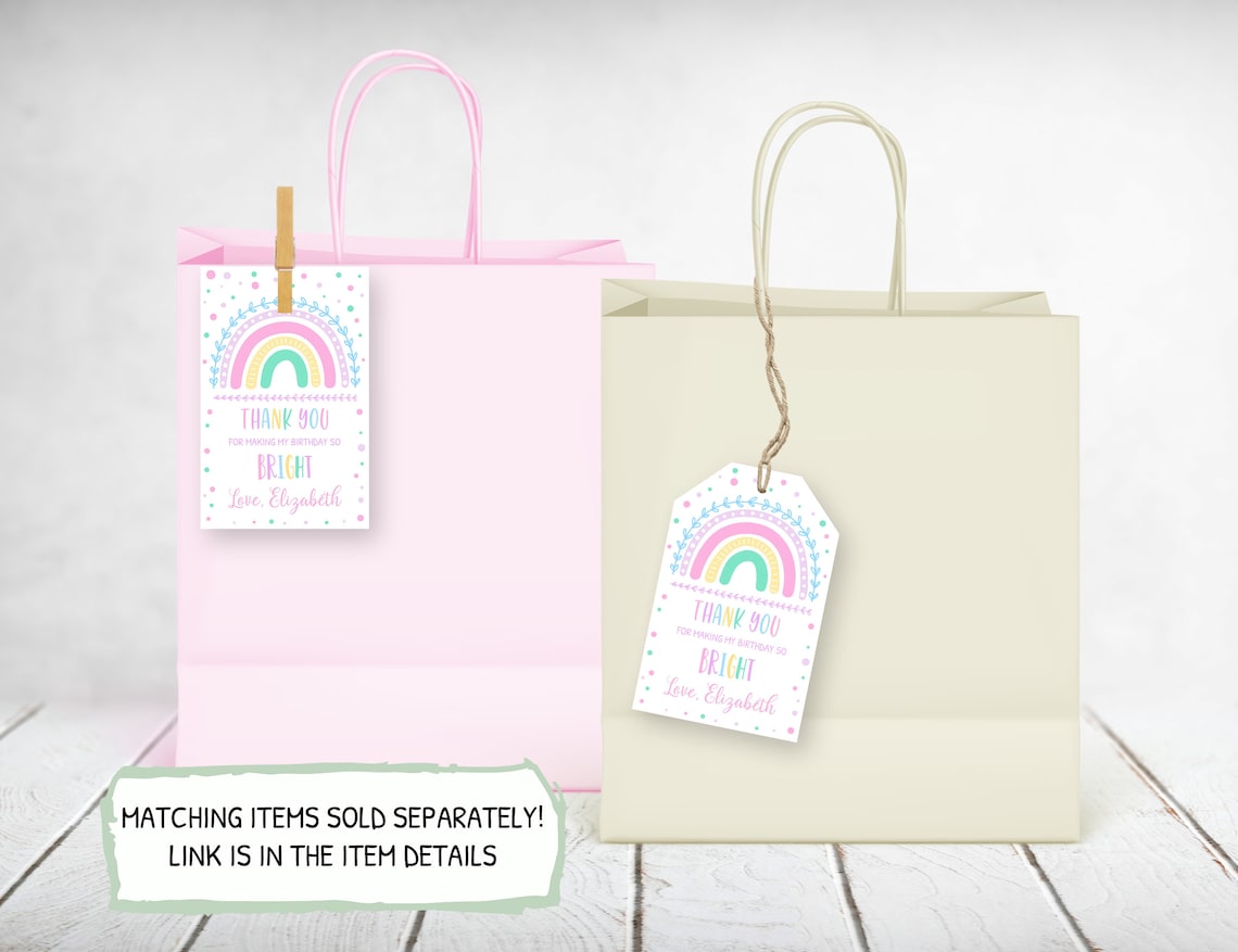 Editable Rainbow Favor Tag Pastel Rainbow Thank You Tag | Etsy