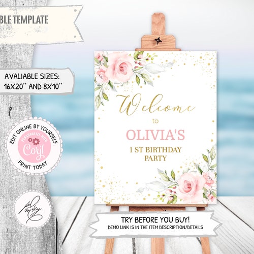 Blush Pink Birthday Milestone Sign EDITABLE Printable Baby - Etsy