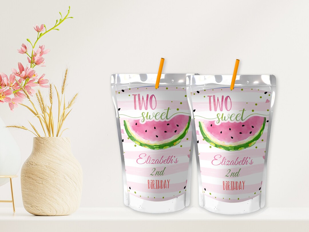 Editable Watermelon Juice Box Labels, Summer Fruits 2nd Birthday Party ...