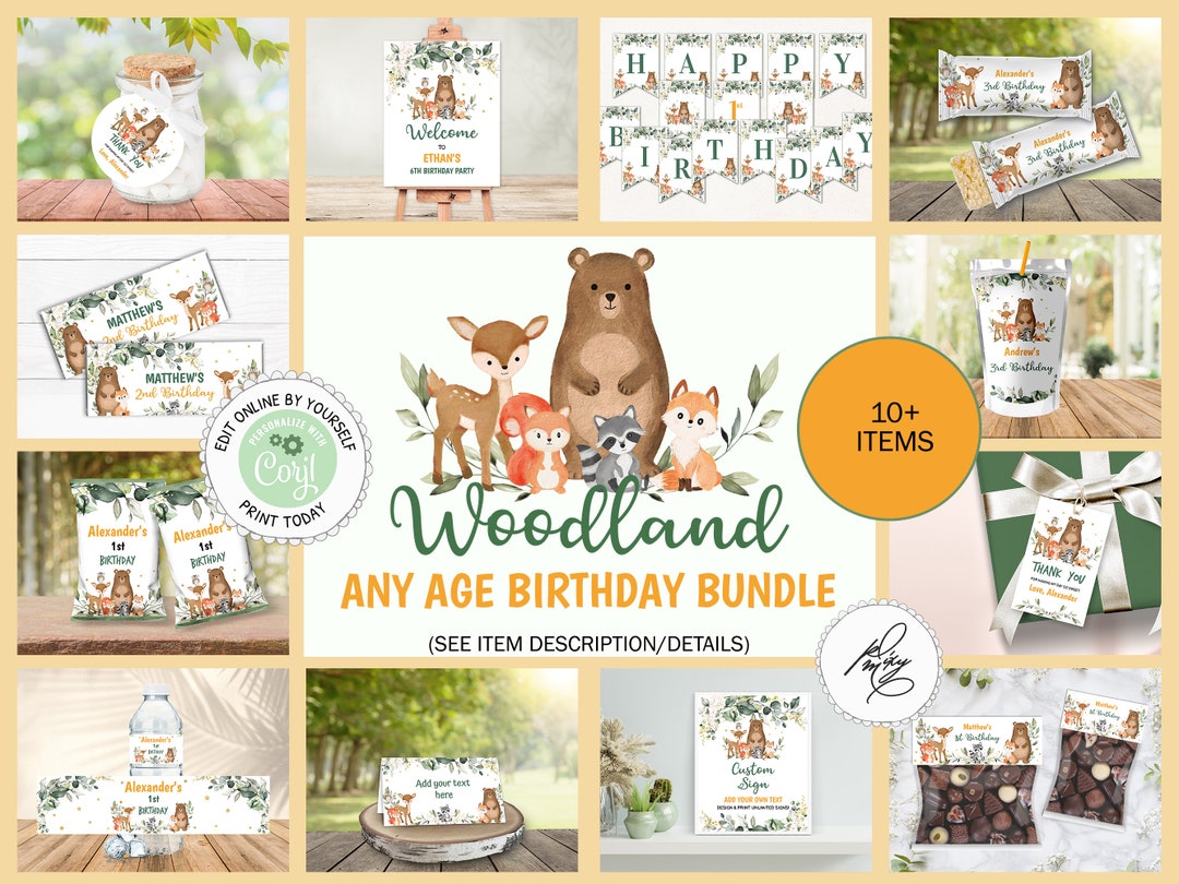 Editable Woodland Any Age Birthday Bundle Printable Forest - Etsy