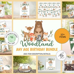 Editable Woodland Any Age Birthday Bundle Printable Forest - Etsy