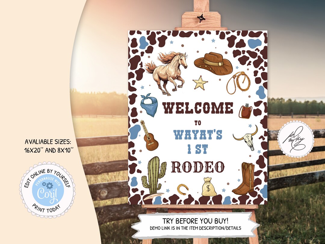 Editable My First Rodeo Welcome Sign Cowboy Birthday Boy - Etsy Australia