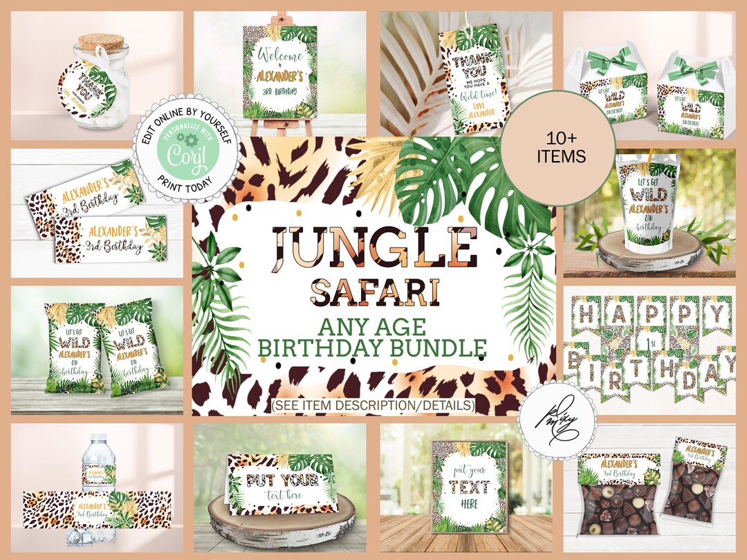 Editable Leopard Print Birthday Any Age Birthday Bundle, Jungle Safari ...