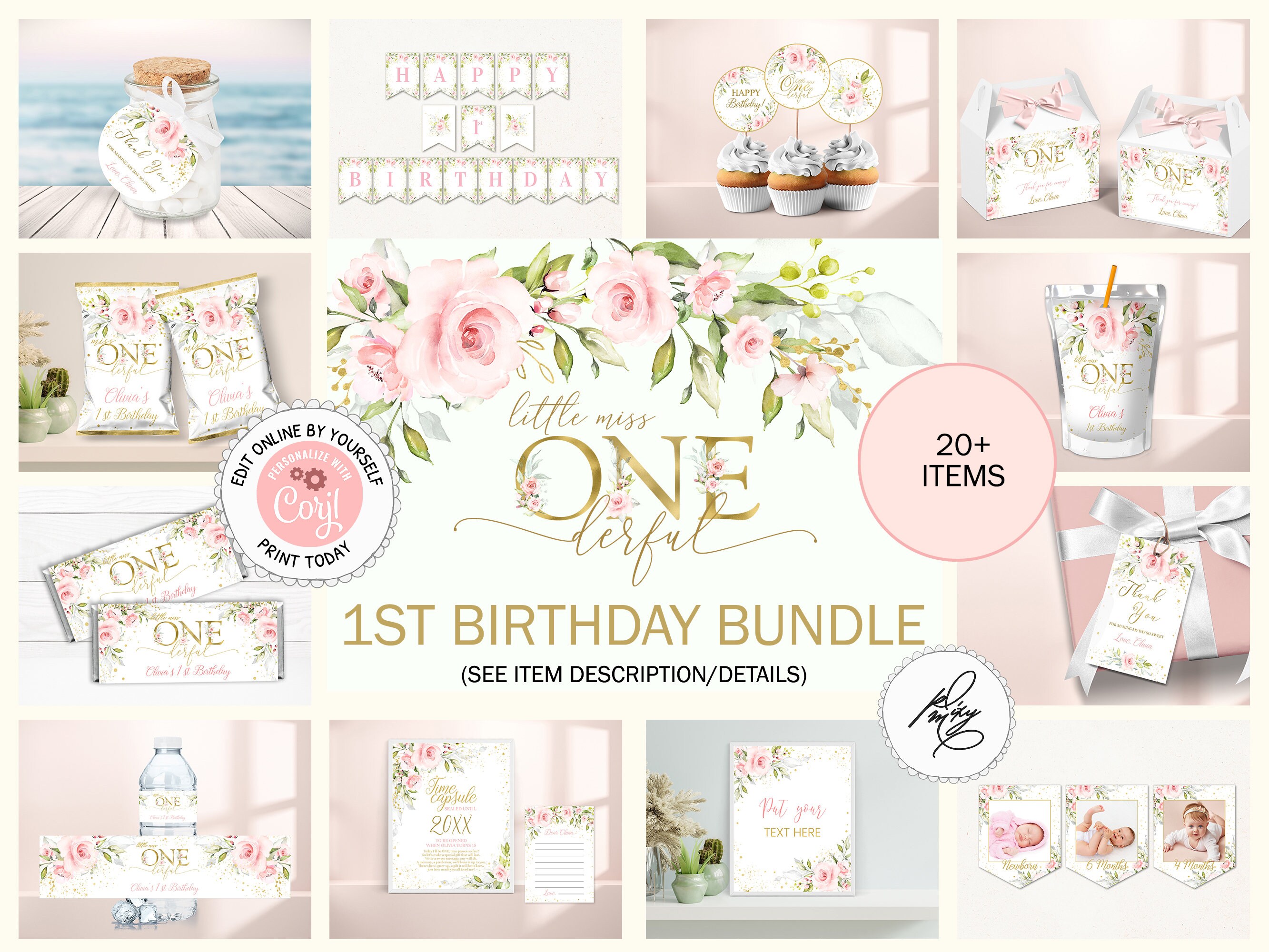 Editable Little Miss Onederful 1st Birthday Mega Bundle Blush - Etsy ...