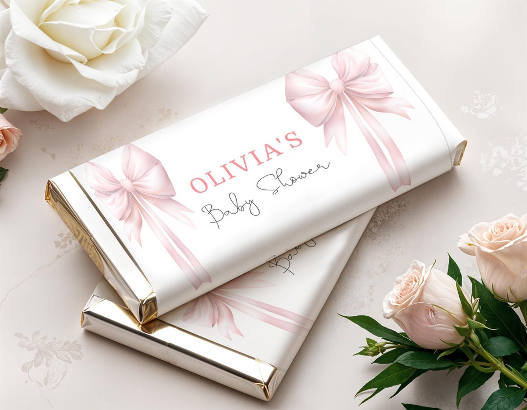 Editable Pink Bow Candy Bar Label, Minimalist Bow Chocolate Bar Wrapper ...