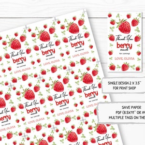 Editable Strawberry Favor Tag, Summer Fruits Thank You Tag, Red ...