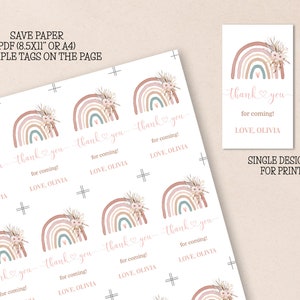 Editable Boho Rainbow Favor Tag, Pastel Rainbow Thank You Tag, Rainbow ...