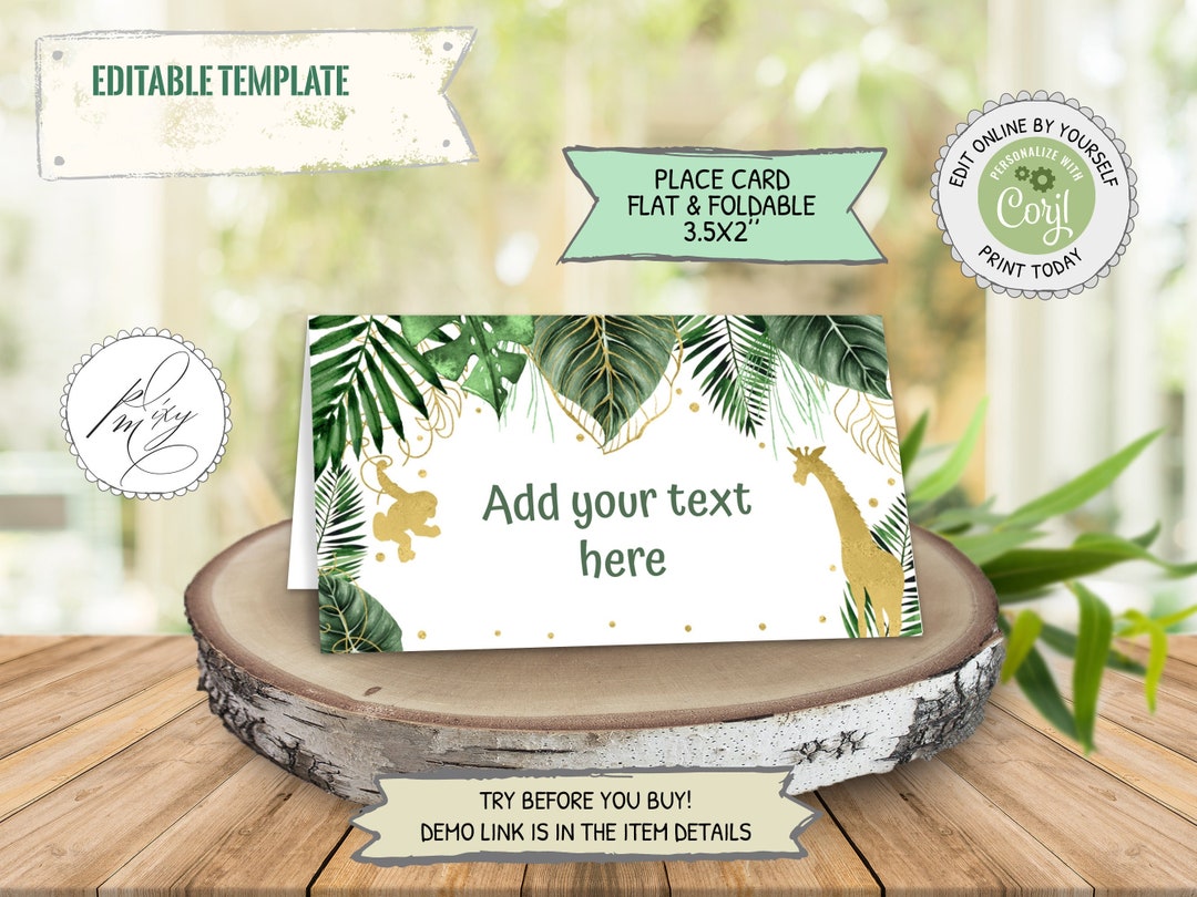 Safari Food Cards Editable Safari Tent Food Labels Jungle - Etsy