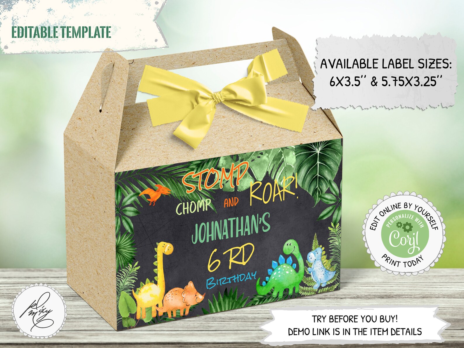 Editable Dinosaur Gable Box Label Printable Dinosaur Gift Box | Etsy