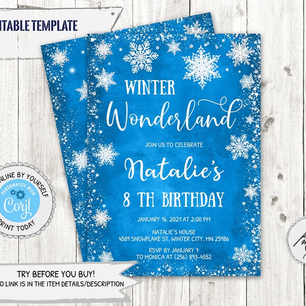 Snowflake Birthday Invitation - Etsy