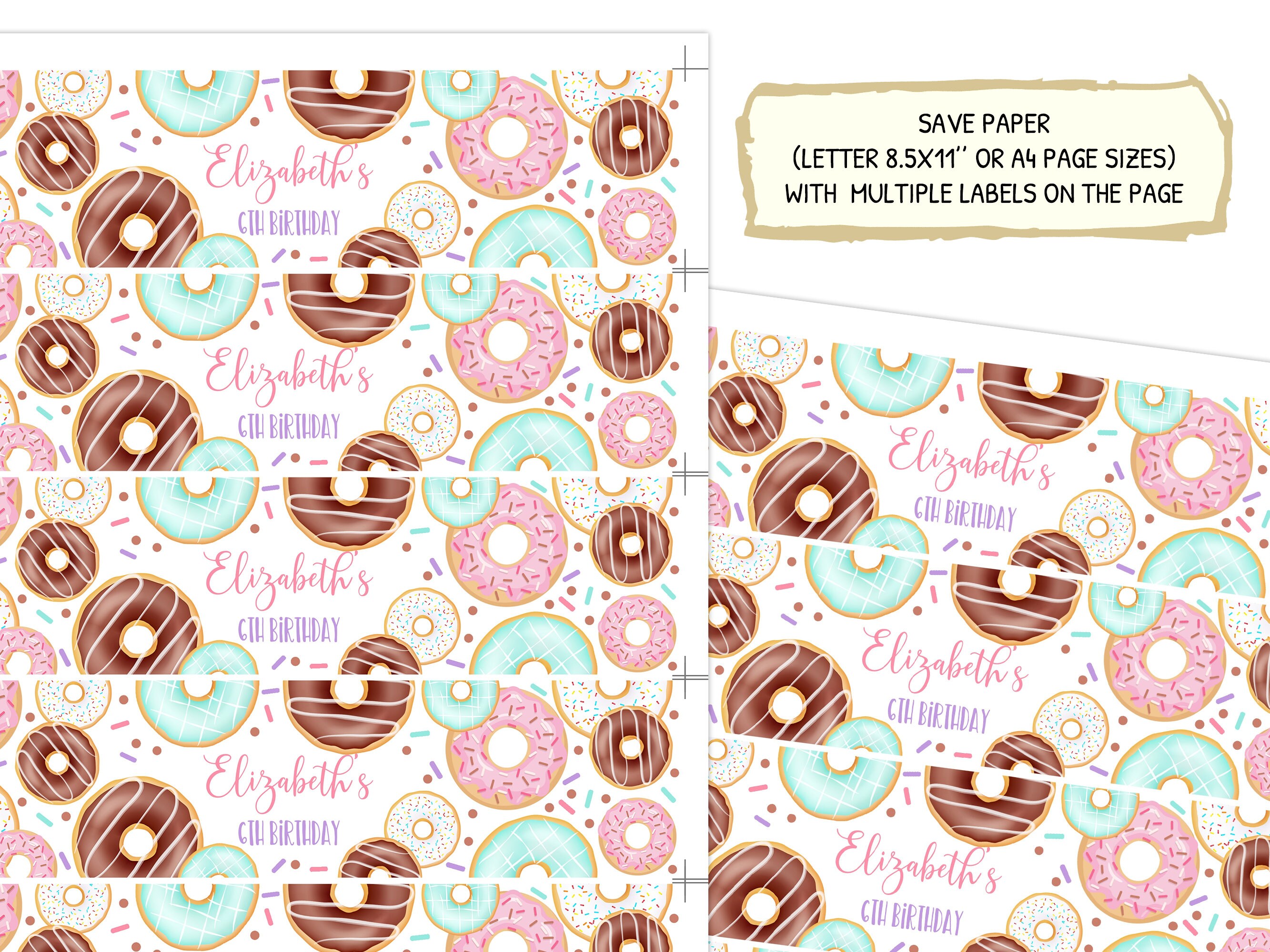 Donut Water Bottle Label Editable Template Donut Birthday - Etsy