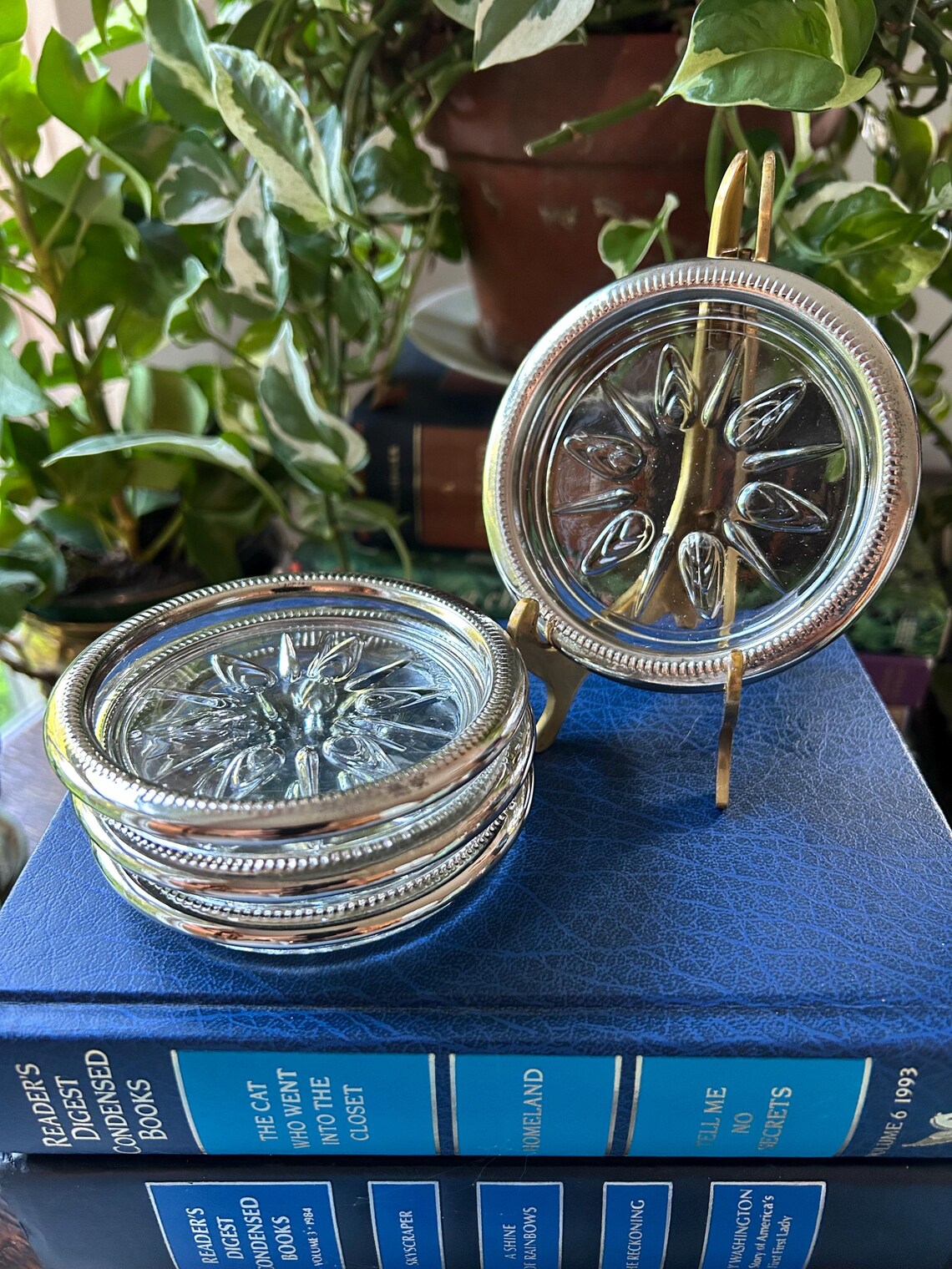 Vintage Silver Plate and Cut Glass Coasters a Set of 4 - Etsy