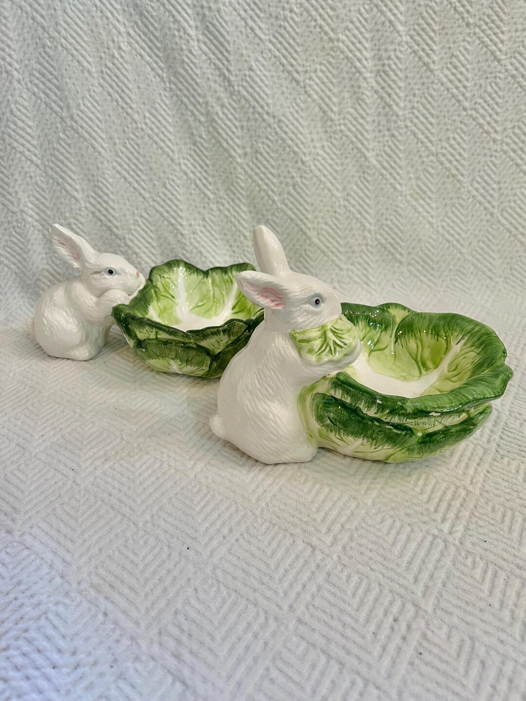 Vintage Palm Tree Pottery Bunny Rabbit and Cabbage Candy Dishes or ...
