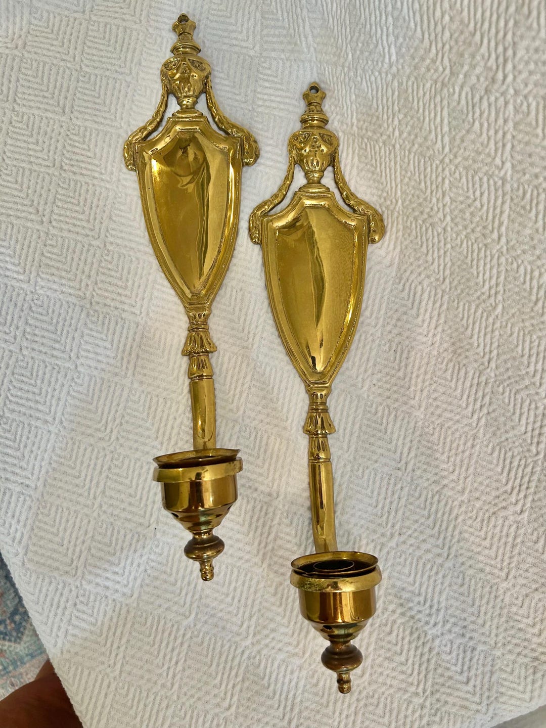 Late 20th Century Virginia Metalcrafters Shield Back Brass Wall Candle ...