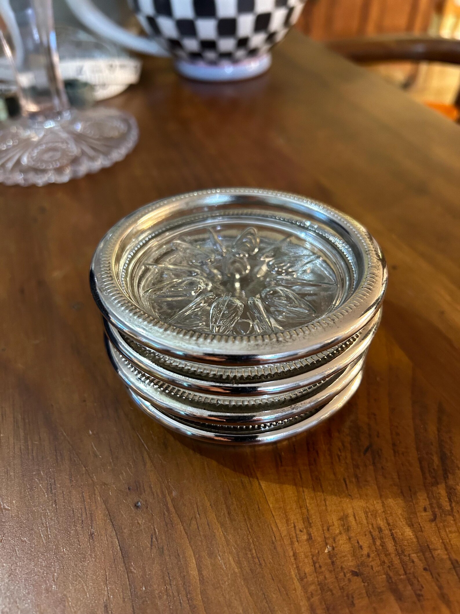 Vintage Silver Plate and Cut Glass Coasters a Set of 4 - Etsy