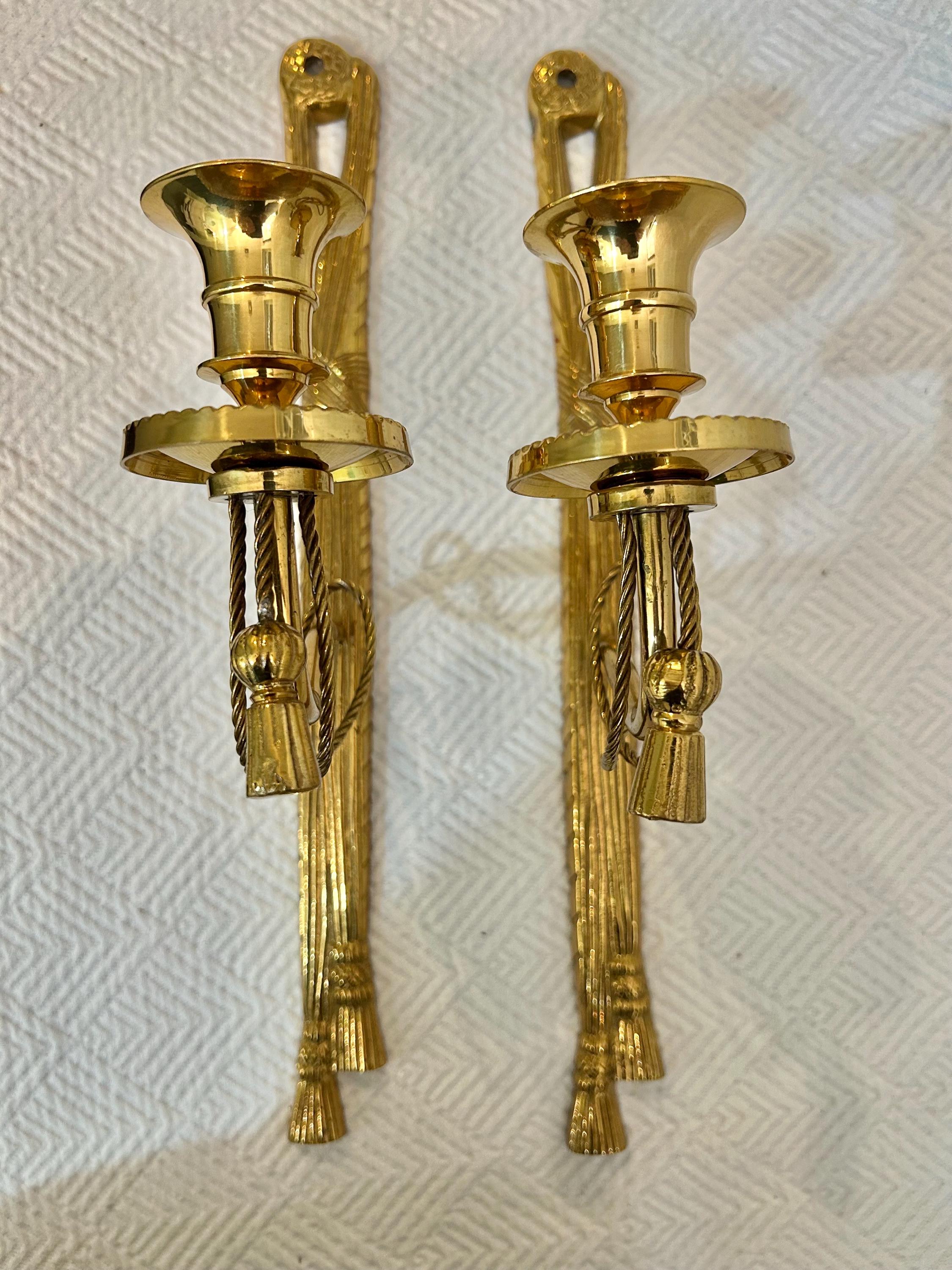Vintage Pair of Brass Reed and Ribbon Tassel Candle Wall Sconces - Etsy