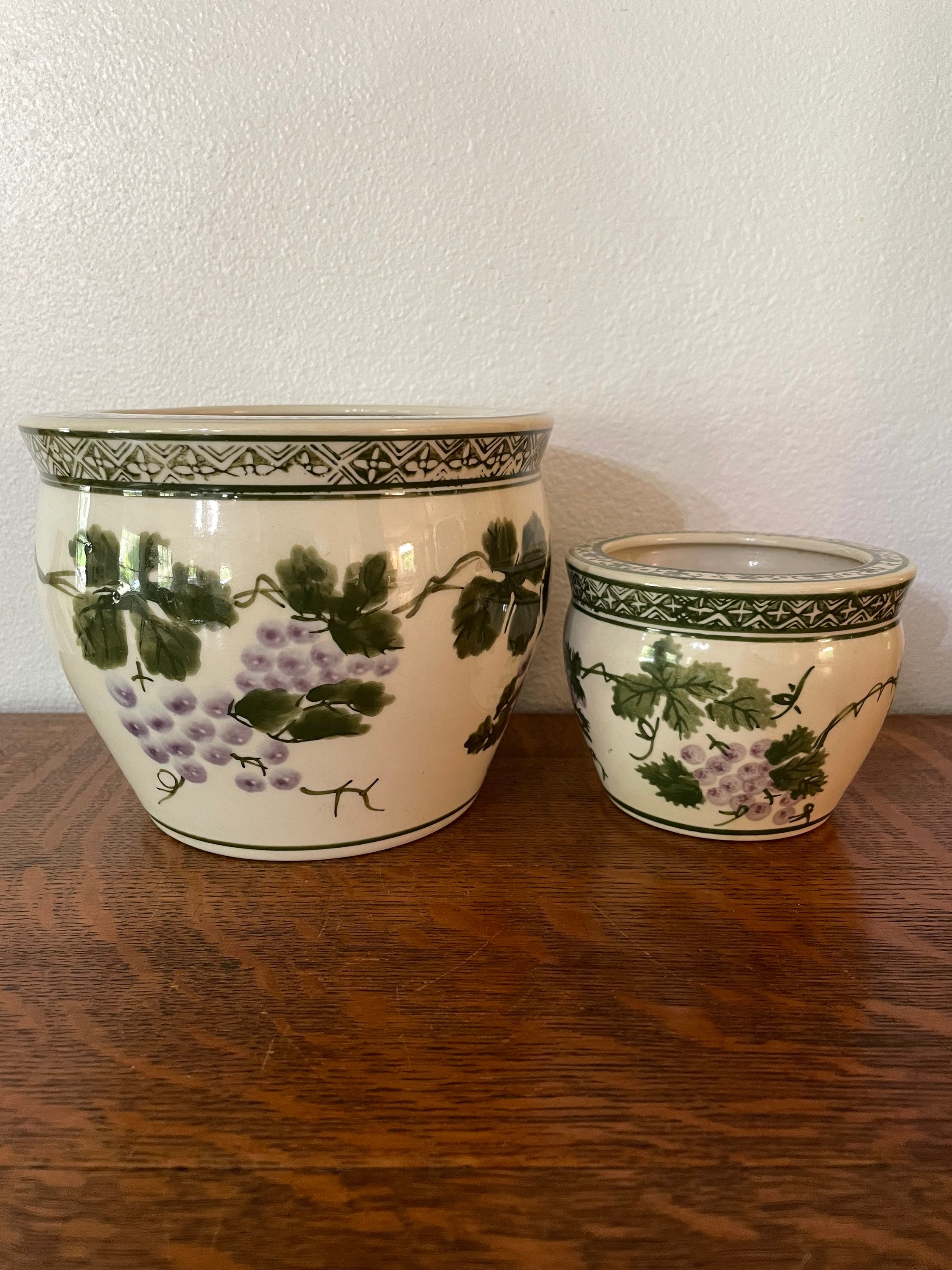 Vintage Handpainted Grapes Design Chinese Planters - a Pair - Etsy