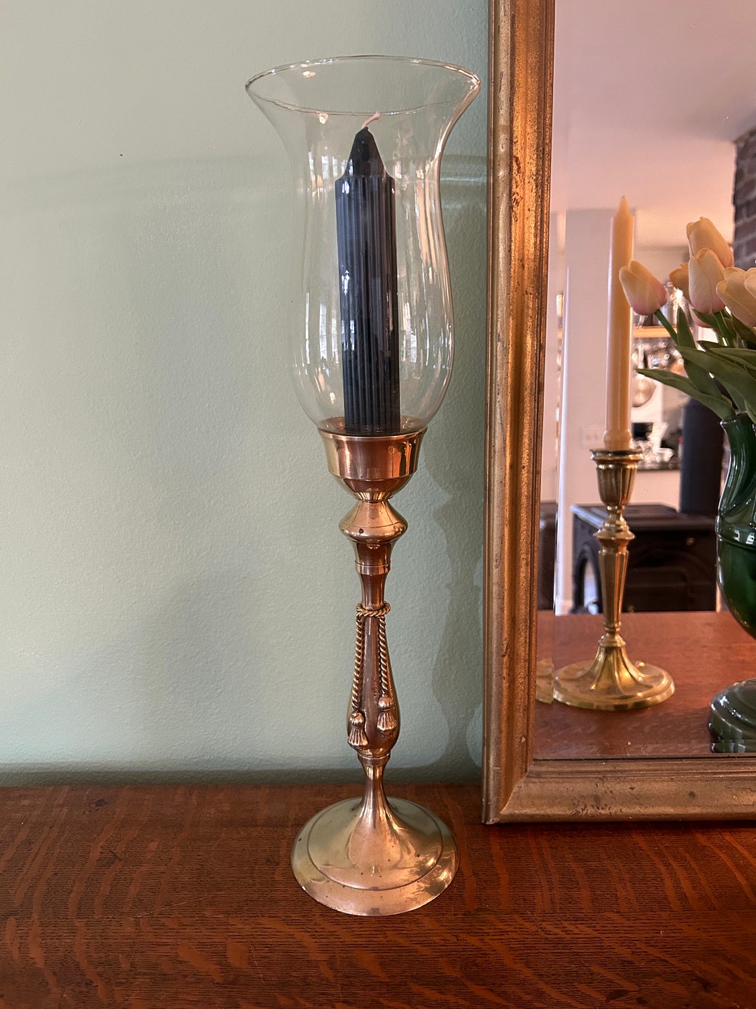 1970’s Hollywood Regency Brass Candlestick Holder With Rope Trim and ...