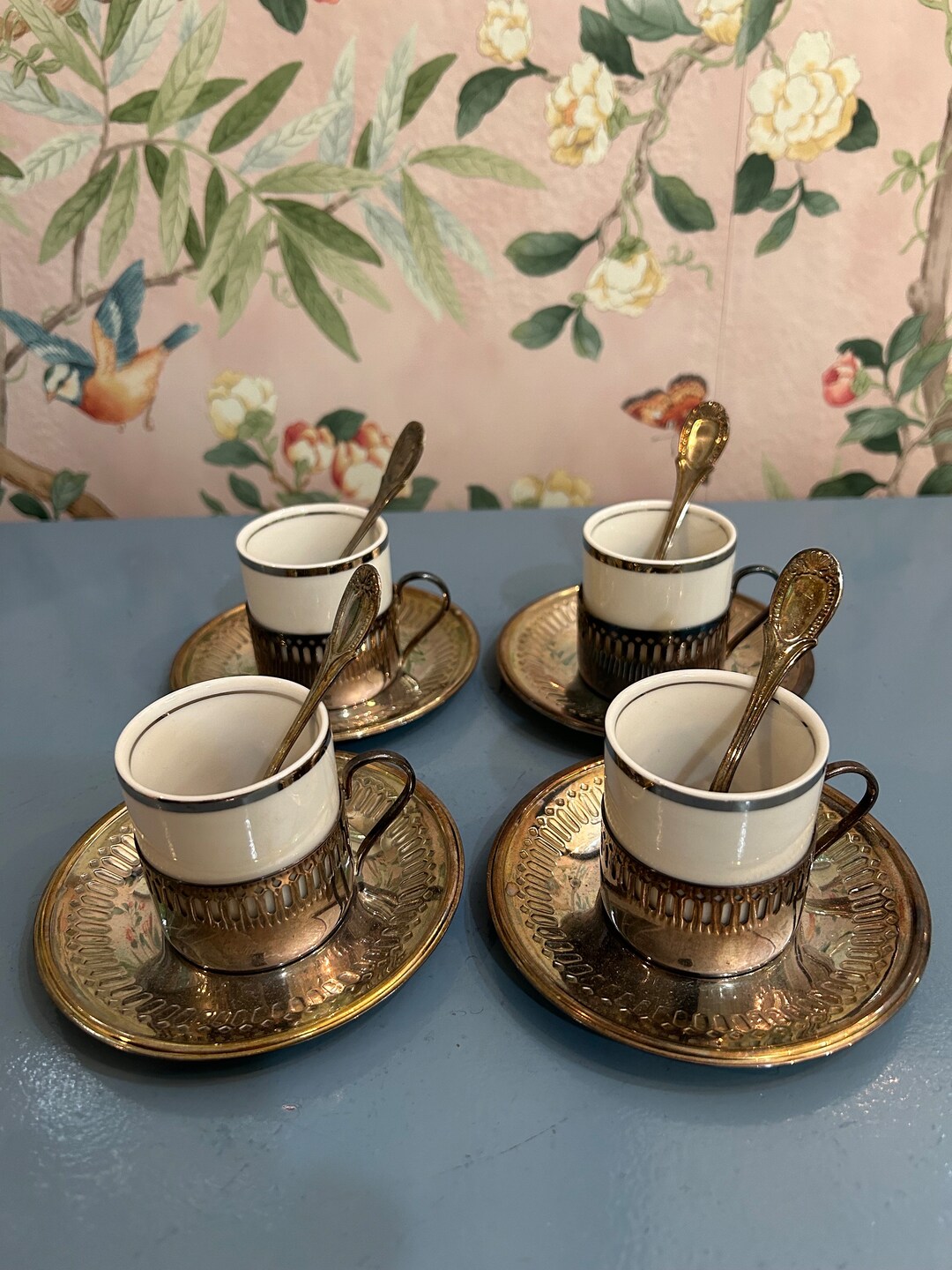 1980’s Bellini Brazil Silver Plate and Porcelain Demitasse Cup and ...