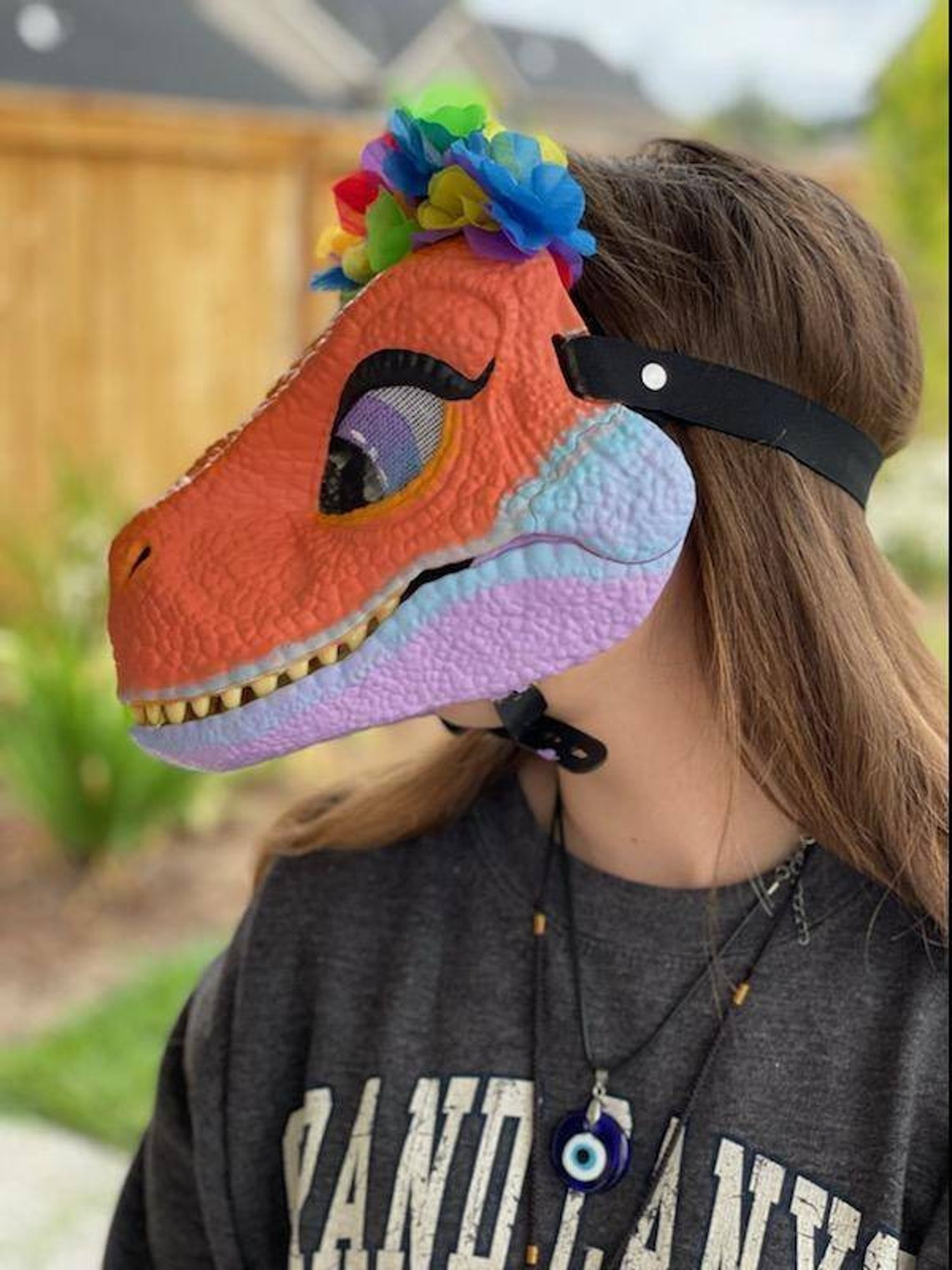 Tropical and colorful Dino mask | Etsy