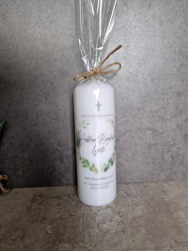 Personalised Christening Candle With Eucalyptus - Baptism Candle ...