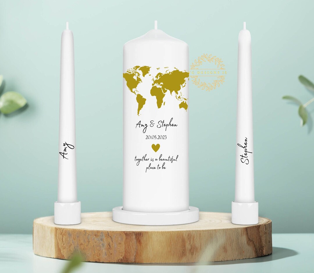 Map Wedding Unity Candle Set Ceremony Candles Personalised - Etsy