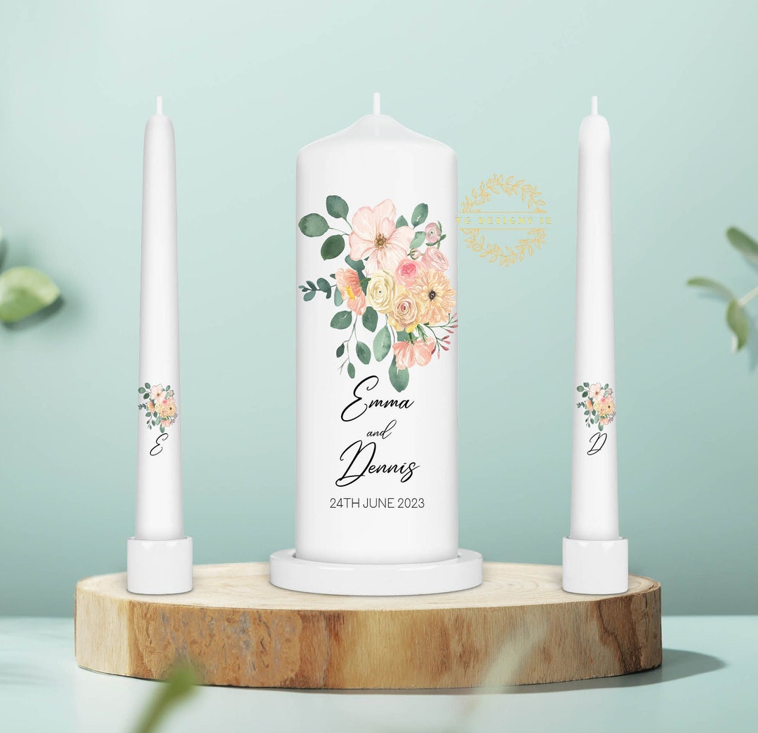 Personalized Floral Unity Candle Set – Elegant Wedding Ceremony Candles ...