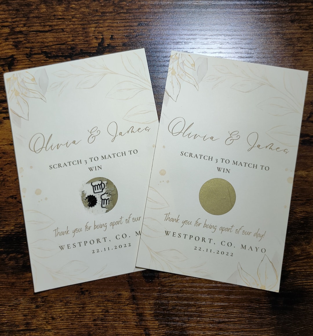 Personalised Wedding Scratch Card, Win a Drink, Scratch for Your Prize ...