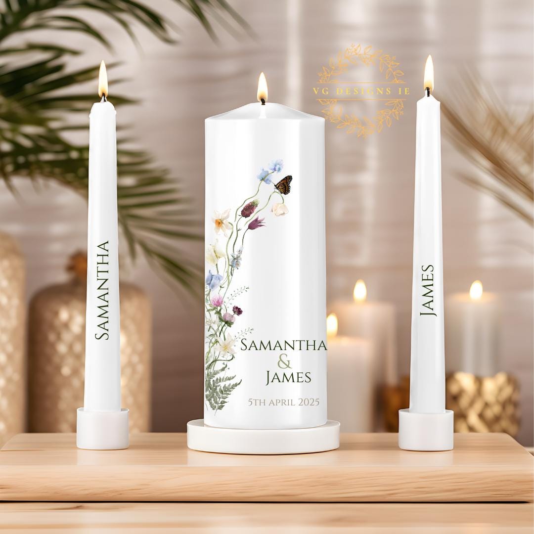Personalised Unity Candle Set Wedding Ceremony Candles Elegant Wedding ...