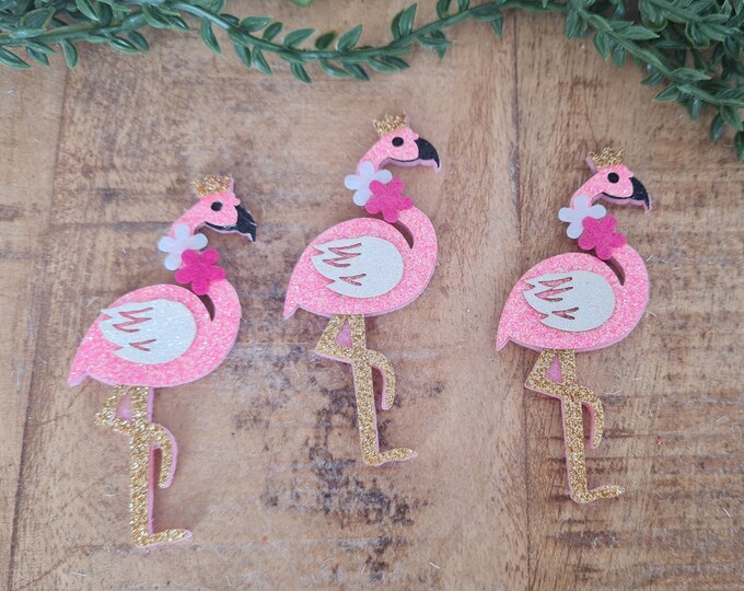 3 X Beautiful Glitter Felt Pink Flamingo Patches/embellishments ...