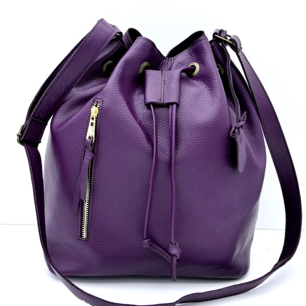 Purple Leather Bag - Etsy