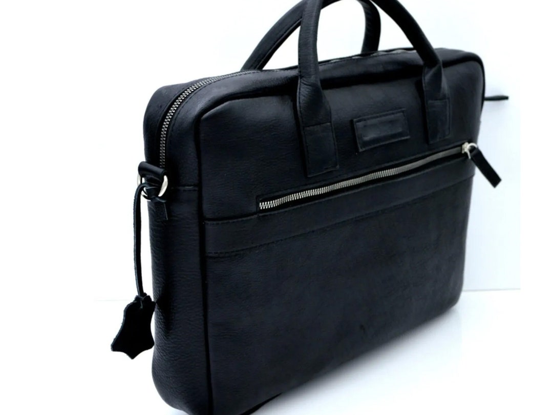 Black Genuine Leather Briefcase for Woman or Men , Shoulder Bag,handle ...