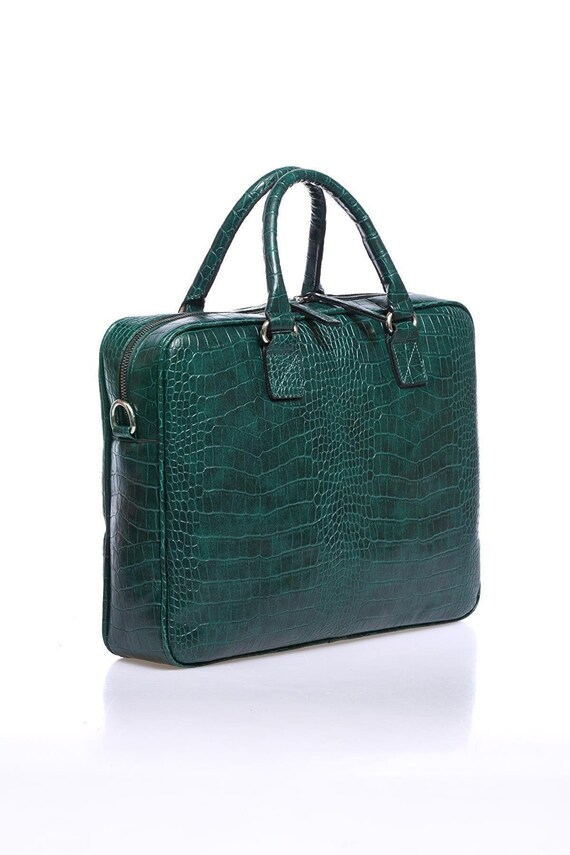 Green Vegan Leather Briefcase Leather Laptop Case Leather | Etsy