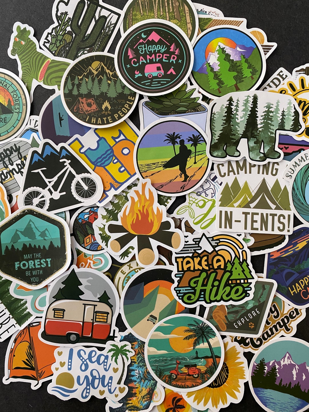 50pcs Cool Camping Outdoor Nature Themed Waterproof Stickers Pack - Etsy