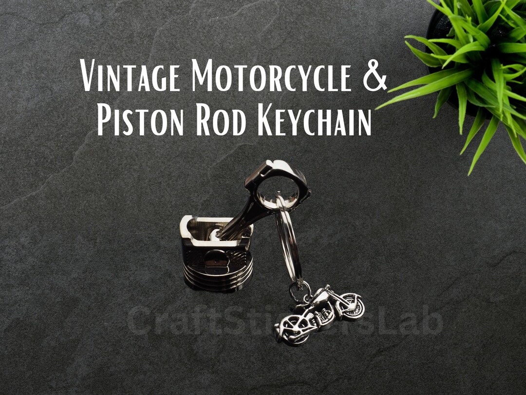Vintage Motorcycle & Piston Rod Keychain Motorbike Key Chain Piston Rod ...
