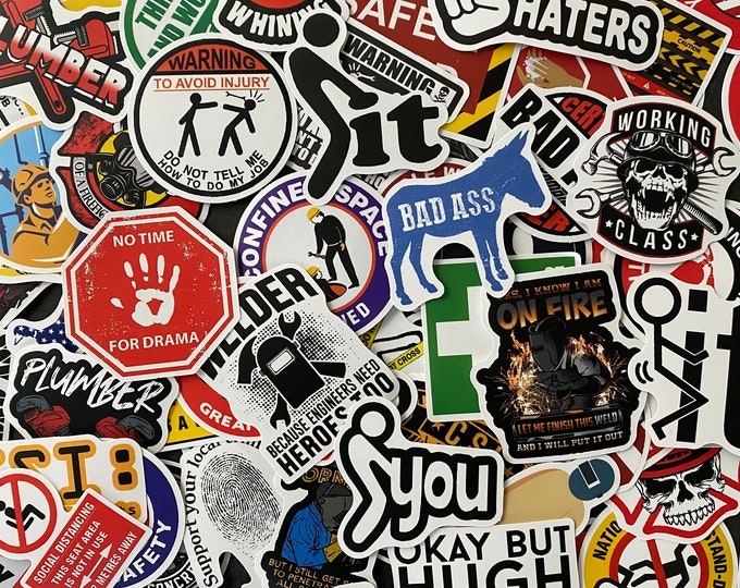 100pcs Funny Construction Hard Hat Welding Themed Waterproof Stickers ...