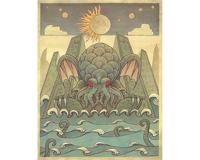 H.p.lovecraft Cthulhu Rises Art Print by Andy Morris - Etsy UK