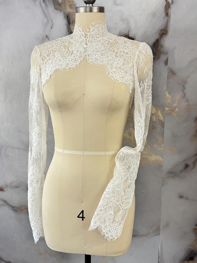 Ivory Lace Bridal Bolero | High Neck, Long Sleeves Wedding Topper - Etsy