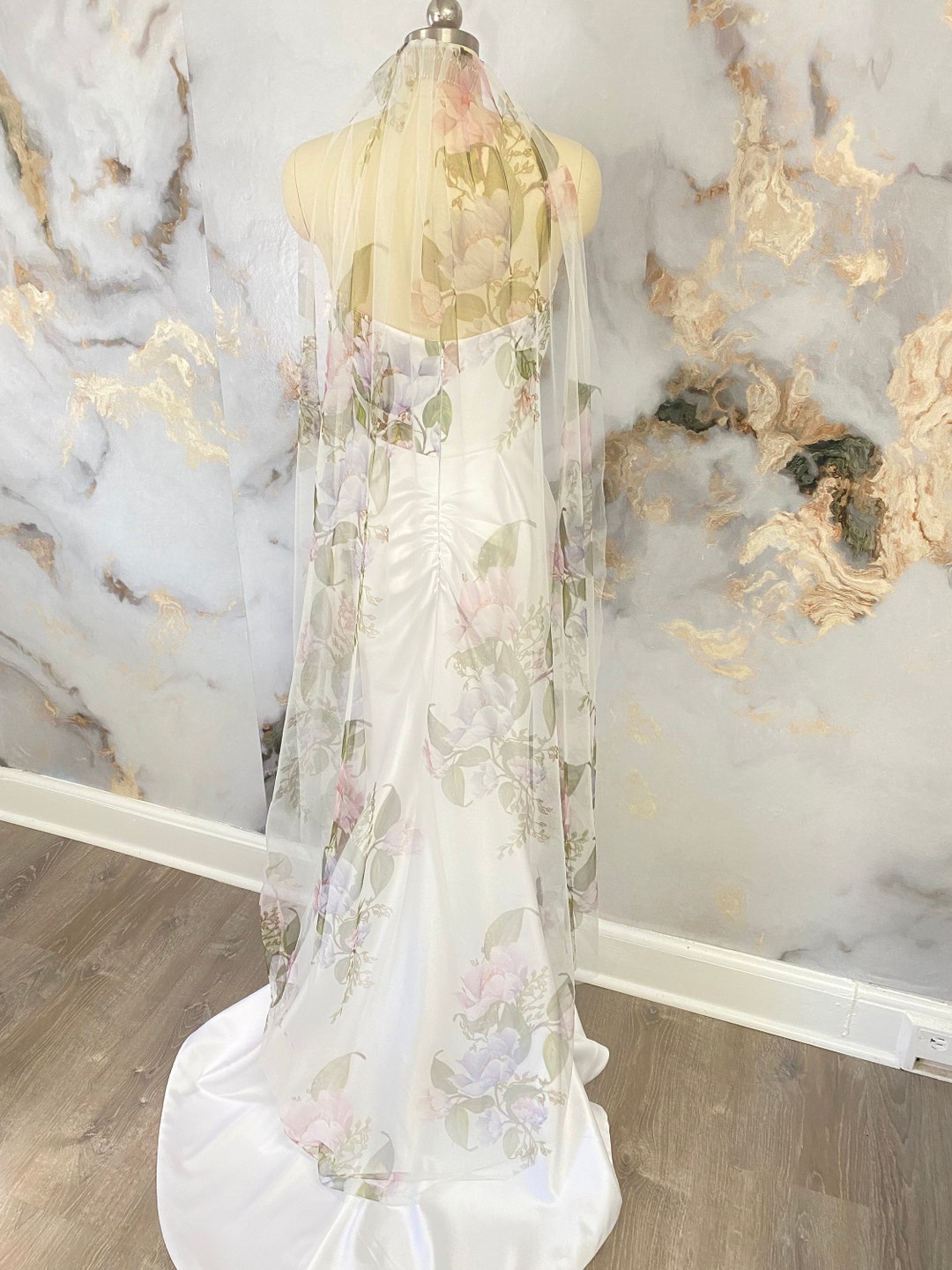 Colorful Printed Floral Wedding Veil, Unique Handcrafted Watercolor ...