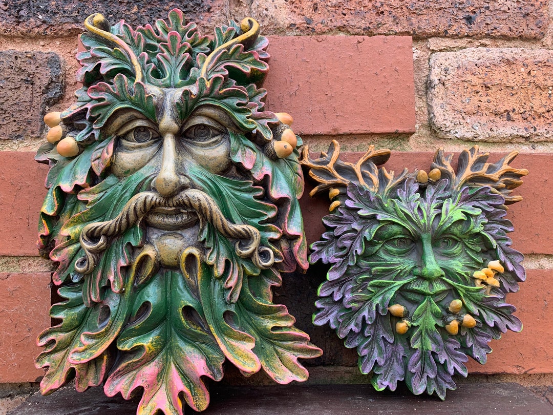 Green Man Small Face Plaque,acorn Medium Face Plaque Garden Accessories ...
