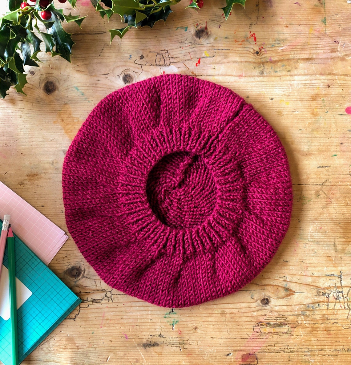 Raspberry Knitted Beret Women's Beret Adults French - Etsy