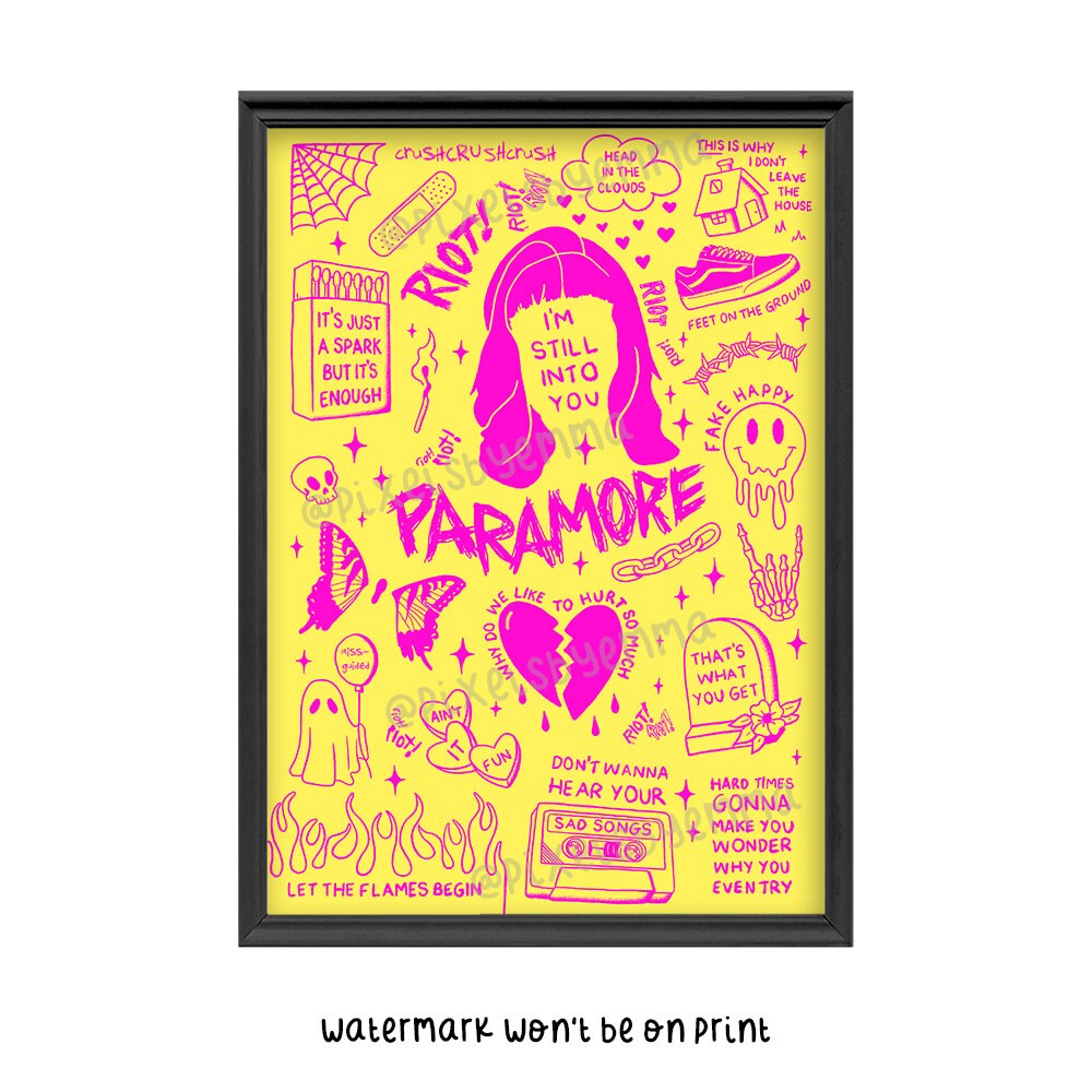 Paramore Doodle Print Poster -Tattoo Flash Sheet Style No Frame