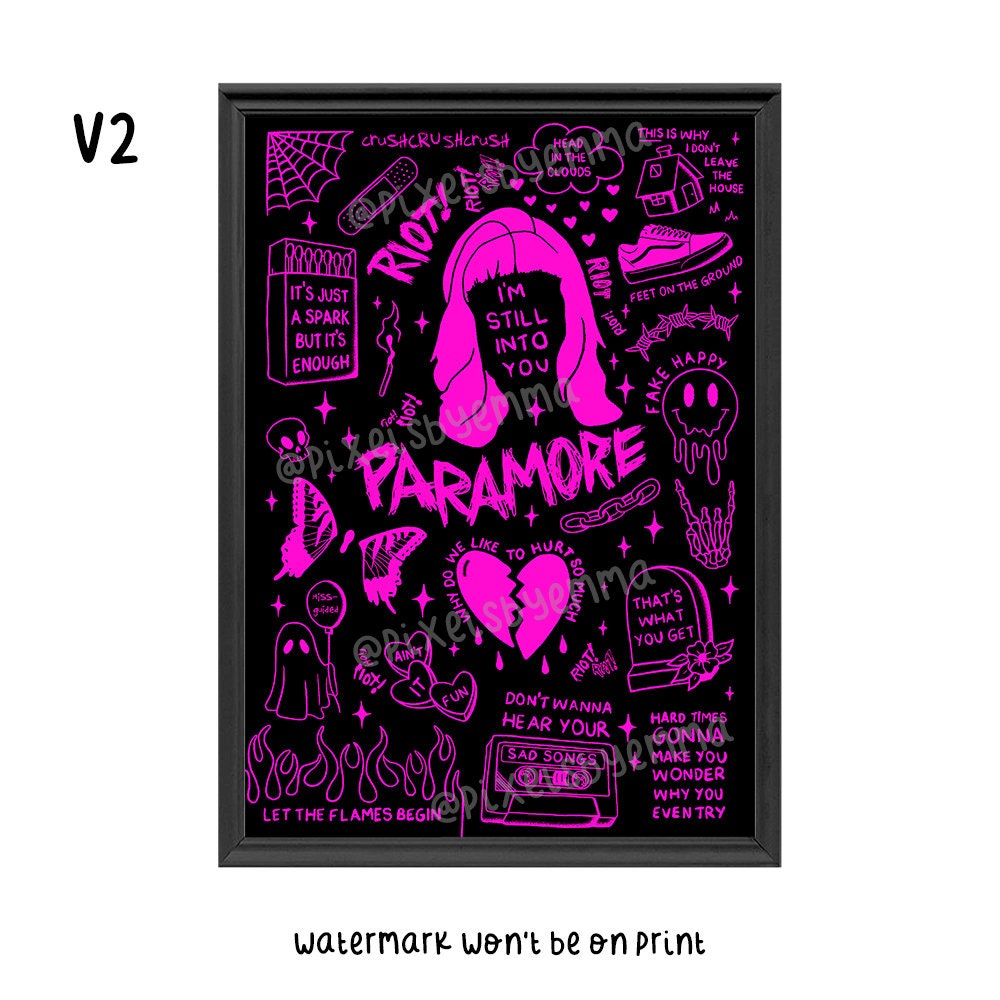 Paramore Doodle Print Poster -Tattoo Flash Sheet Style No Frame